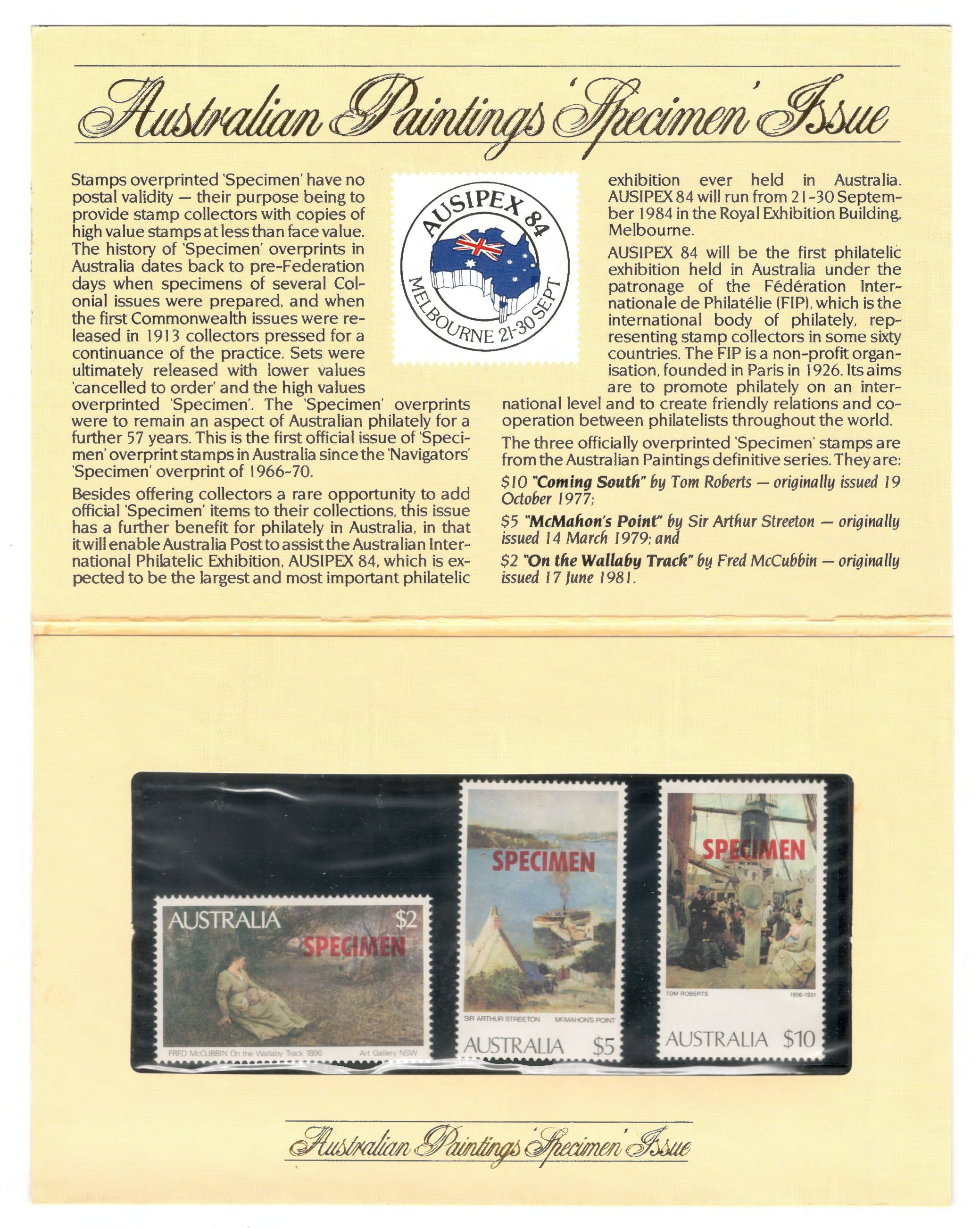 Australia 1984 Paintings Specimen Issue Stamp Pack Australia Post Pack ...