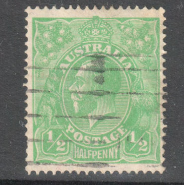 Australian 1915 1/2d Green KGV Stamp Perfin:14 – Gumnut Antiques