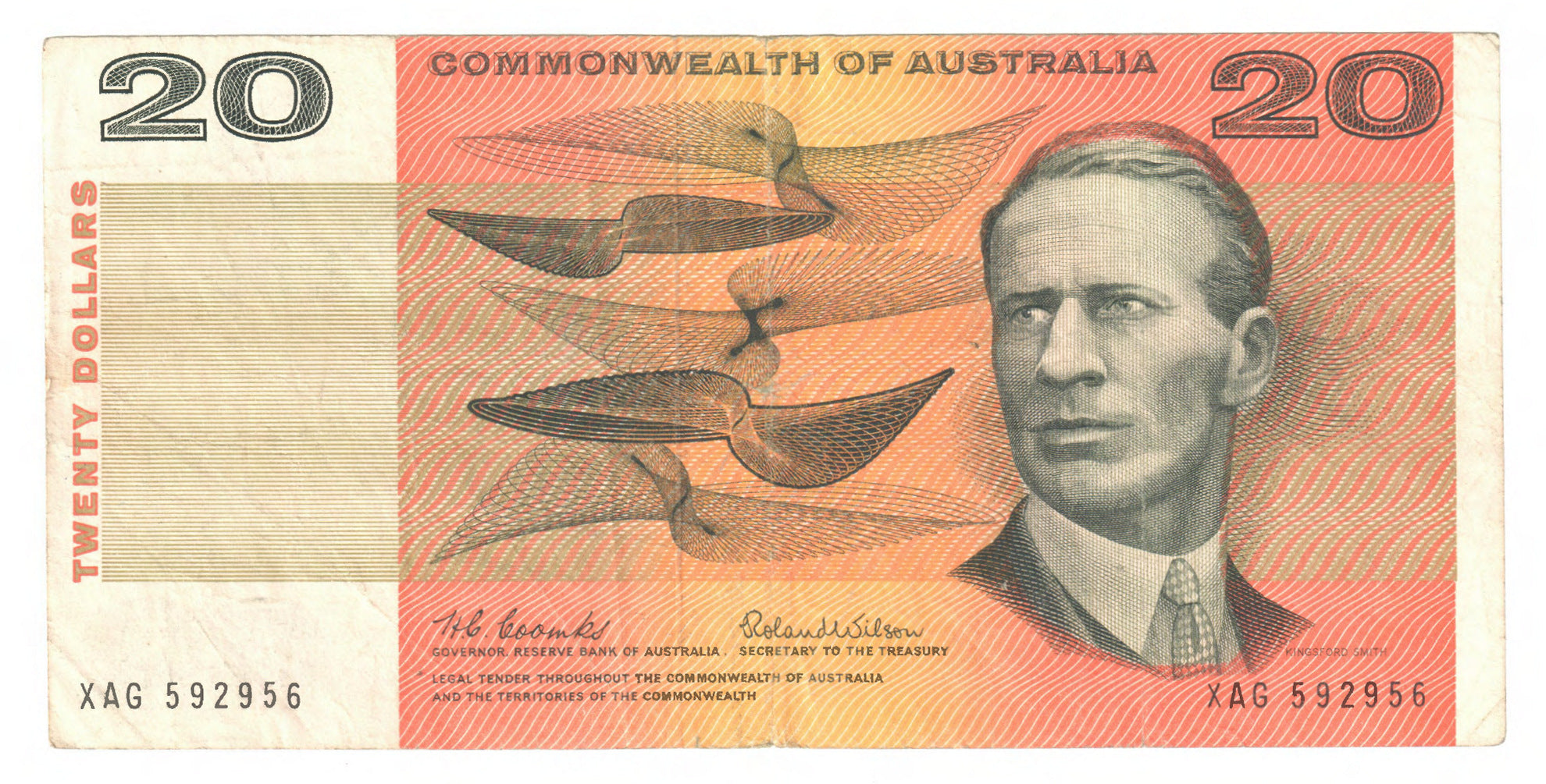 Australian 1966 20 Dollar Coombs Wilson COA Banknote s/n XAG 592956 ...