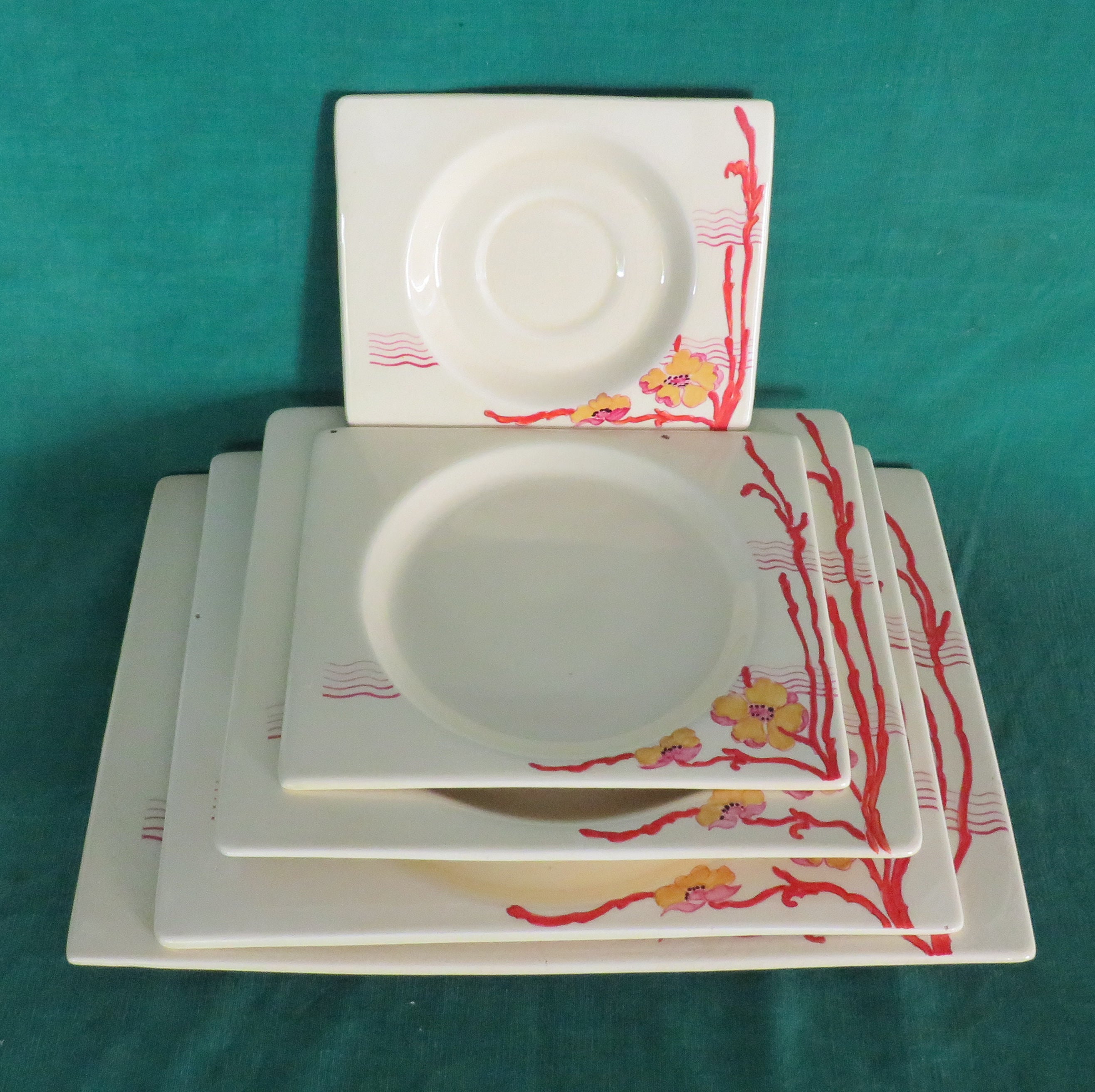 Clarice Cliff 1930s Biarritz Royal Staffordshire Plates Printed Backst ...