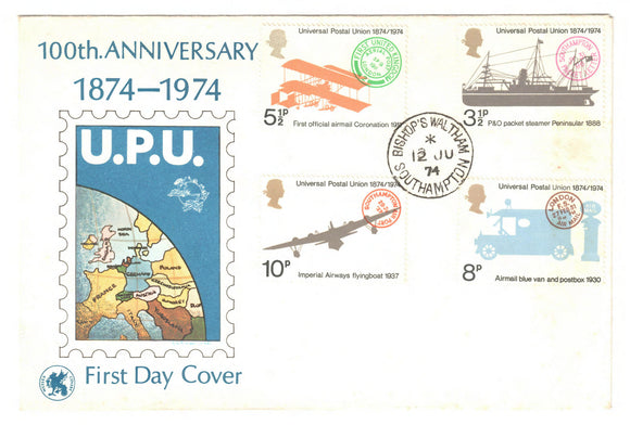 GB 1974 UPU 100th Anniversary FDC Illustrated By Stuart Southhampton H – Gumnut Antiques