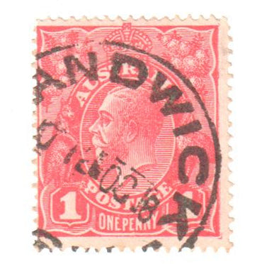 Australian 1 Penny Red King George V Stamp - Type 4 Large Multiple Wat ...