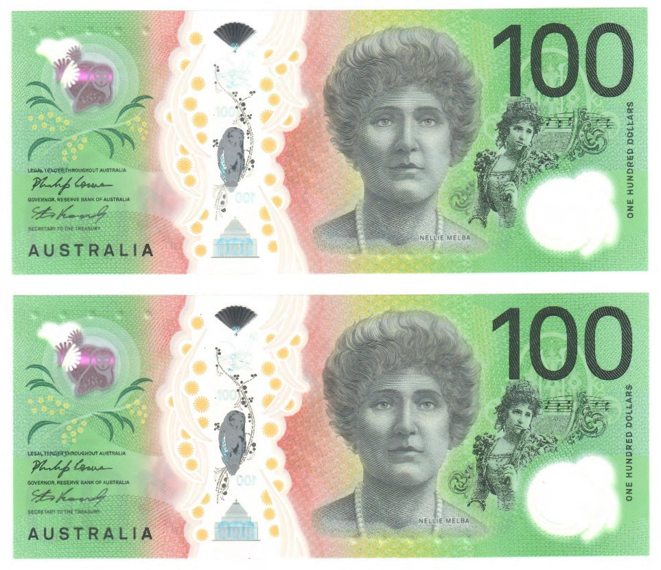Australian 2020 100 Dollar Lowe Kennedy Polymer Banknote s/n Pair CA20 ...